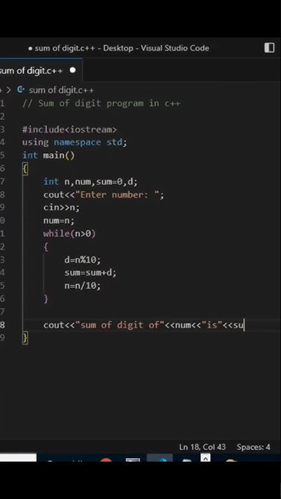 C++ Program to find the Sum of digits of a number - YouTube