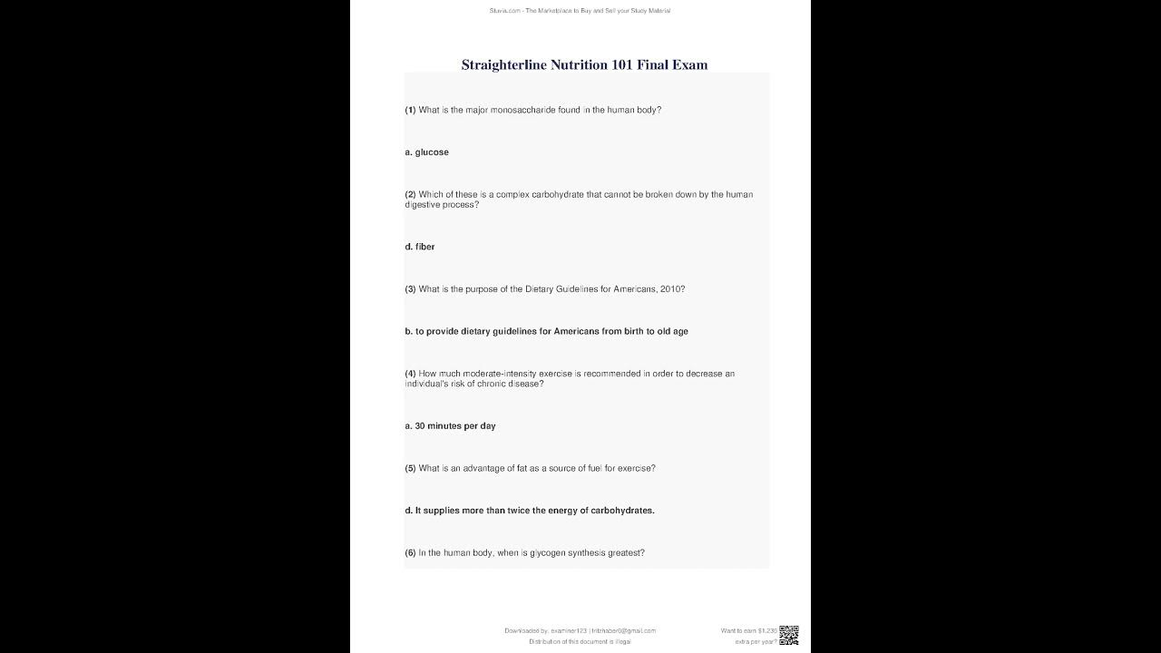 Straighterline Nutrition 101 Final Exam. QUESTIONS AND ANSWERS 2023/2024. GUARANTEED PASS - YouTube