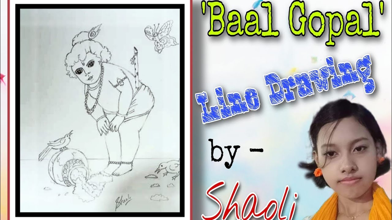 Bal Gopal Line Drawing | Krishna Thakur Drawing | Bal Krishna Drawing ...