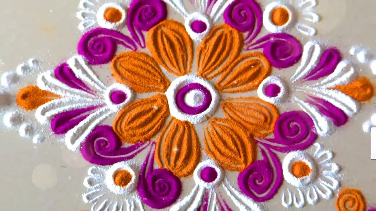 Unique and SIMPLE Rangoli Designs with colours || Colour Kolam Designs ...