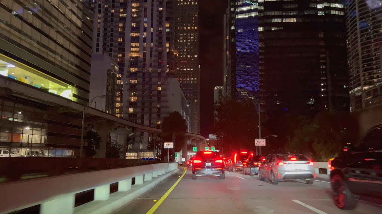 Florida Night Drive from Lauderdale-by-the-Sea to Miami via I-95 in ...