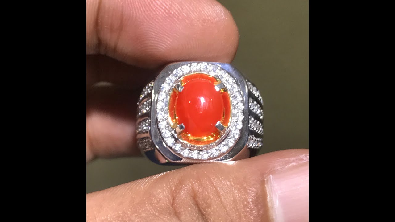 Natural 1.60ct Batu Red Coral ASLI Red Marjan Cincin Perak - YouTube