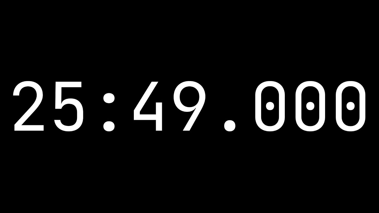 Countdown timer 25 minutes, 49 seconds [25:49.000] - White on black ...