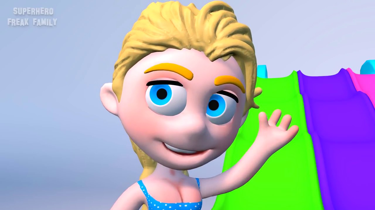 ELSA Bathing in NUTELLA ★ Spiderman Water Slide Fun Inflatable Kids ...