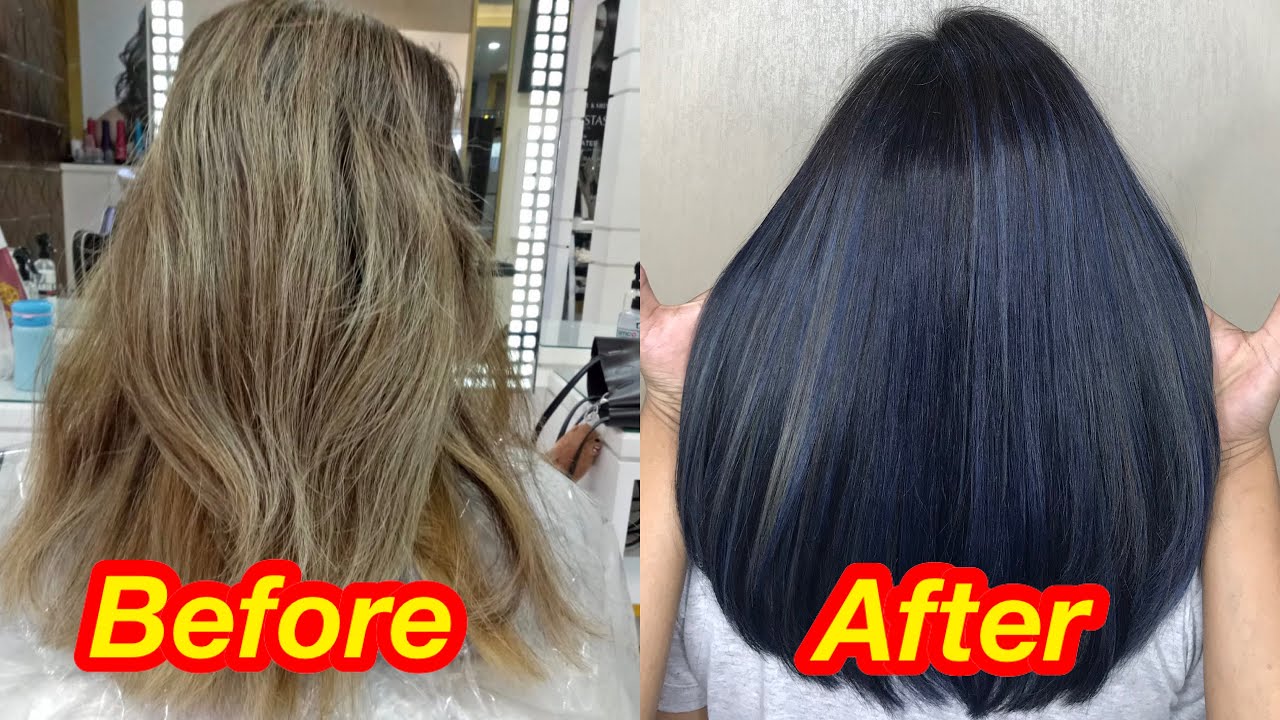 Hair color ash blue very deep - YouTube