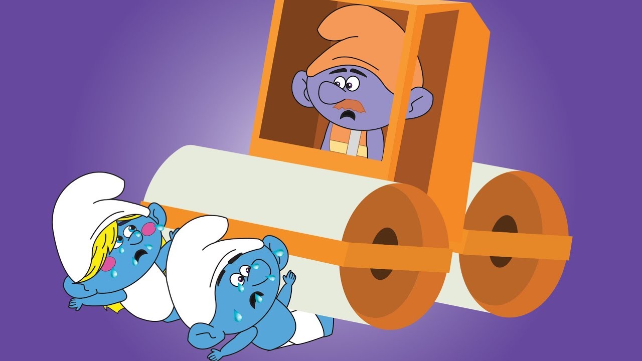 Smurfs Baby Crying Get Stuck in Road Roller! Finger Family Nursery ...