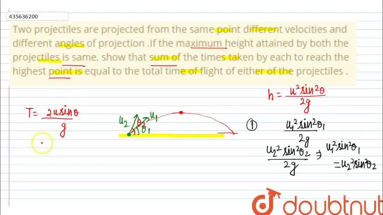 Two projectiles are projected from the same point different velocities and different angles of p ...