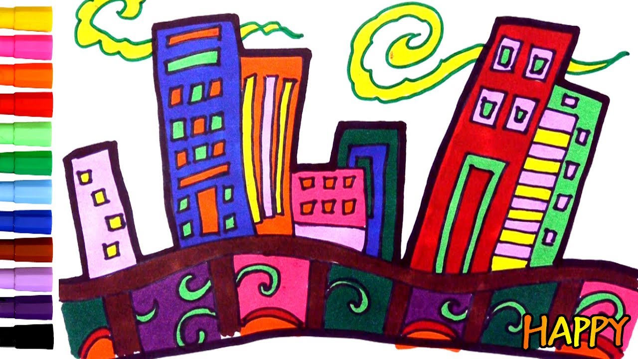 City building for Children / Design/ Marker coloring and painting (2019 ...