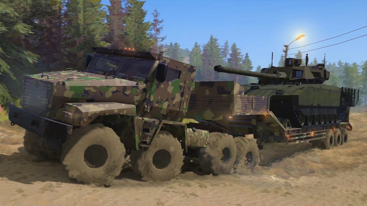 Spintires Mudrunner - Ural Alligator 8x8 - Military Offroad Trailer Transporting Tank - YouTube