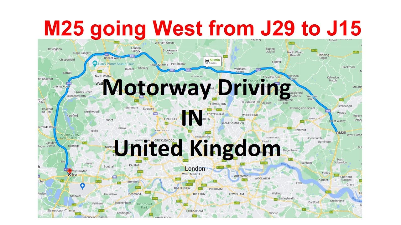 Driving on UK's M25 East to West from J29 to J15 - YouTube
