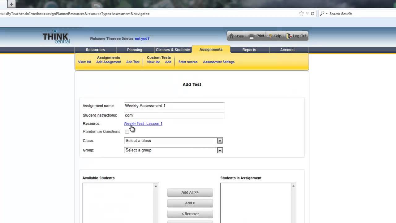 How to create the weekly assessment assignment via ThinkCentral - YouTube