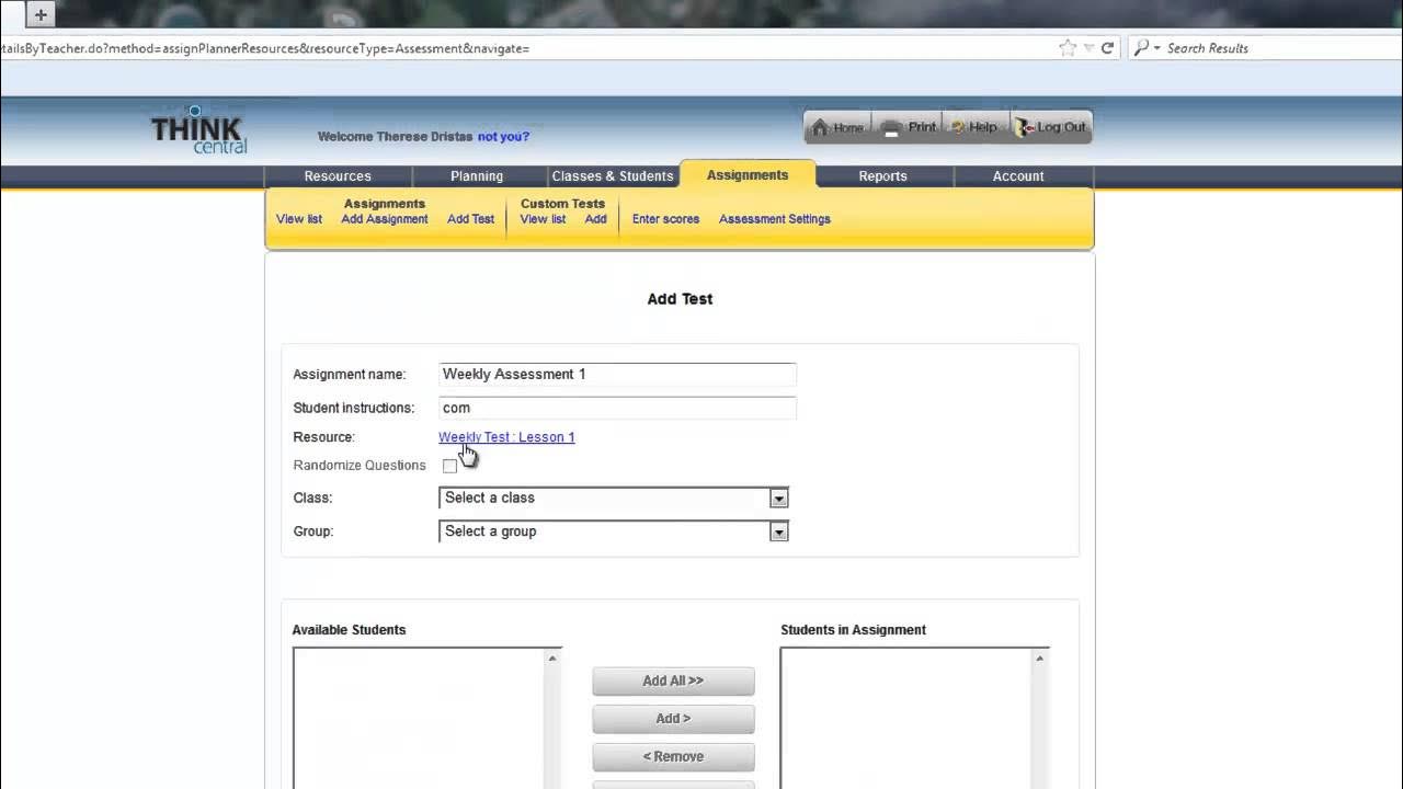 How to create the weekly assessment assignment via ThinkCentral - YouTube