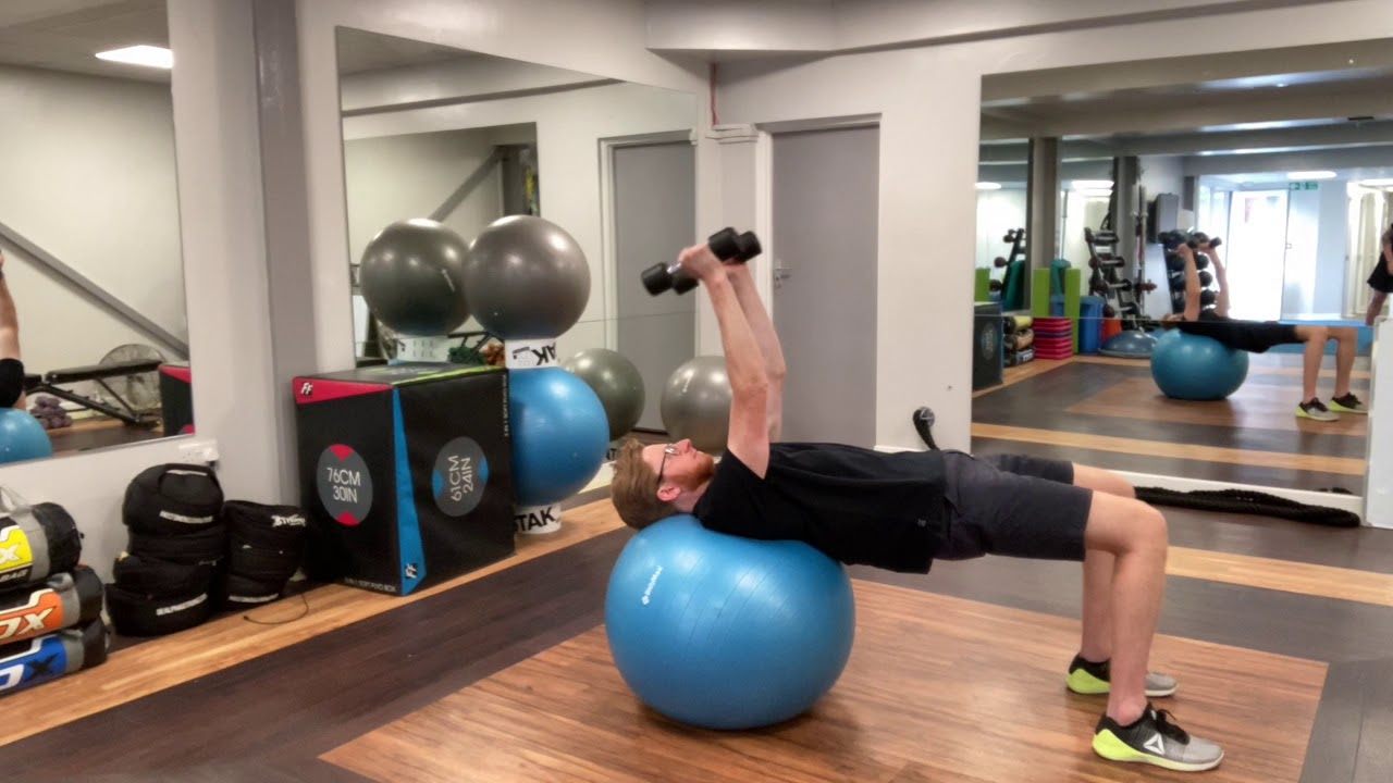 DB Ball Supine Tricep Extensions - YouTube