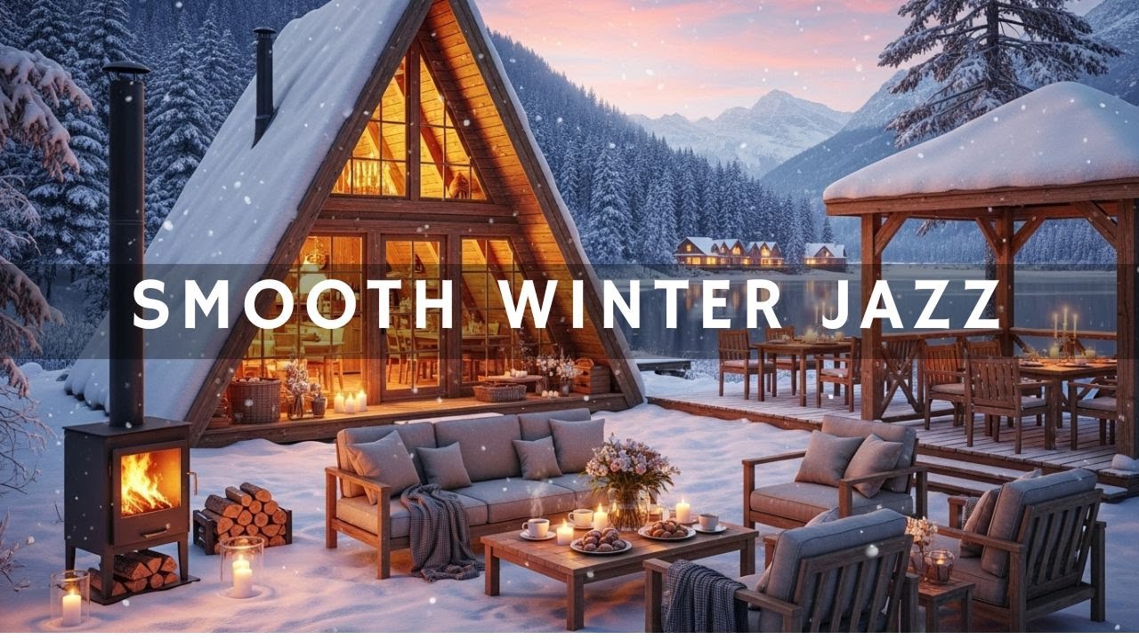 Cozy Winter Day at Outdoor Coffee Shop Ambience ⛄ Soft Jazz Music ...