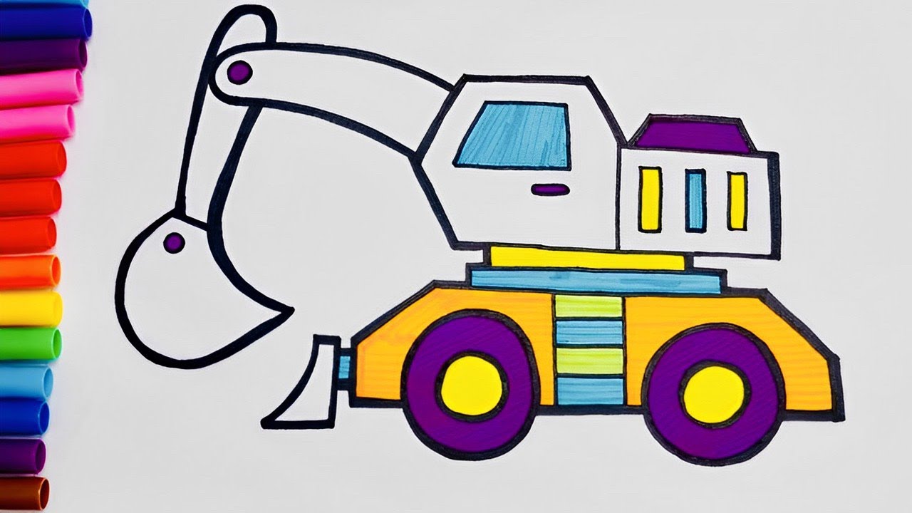 JCB Excavator Drawing, Painting, Coloring for Kids & Toddlers | Basic ...