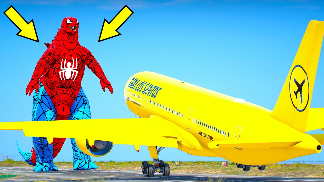 Airplane Crashes Into Godzilla Spider-Man In Grand Theft Auto 5 - YouTube