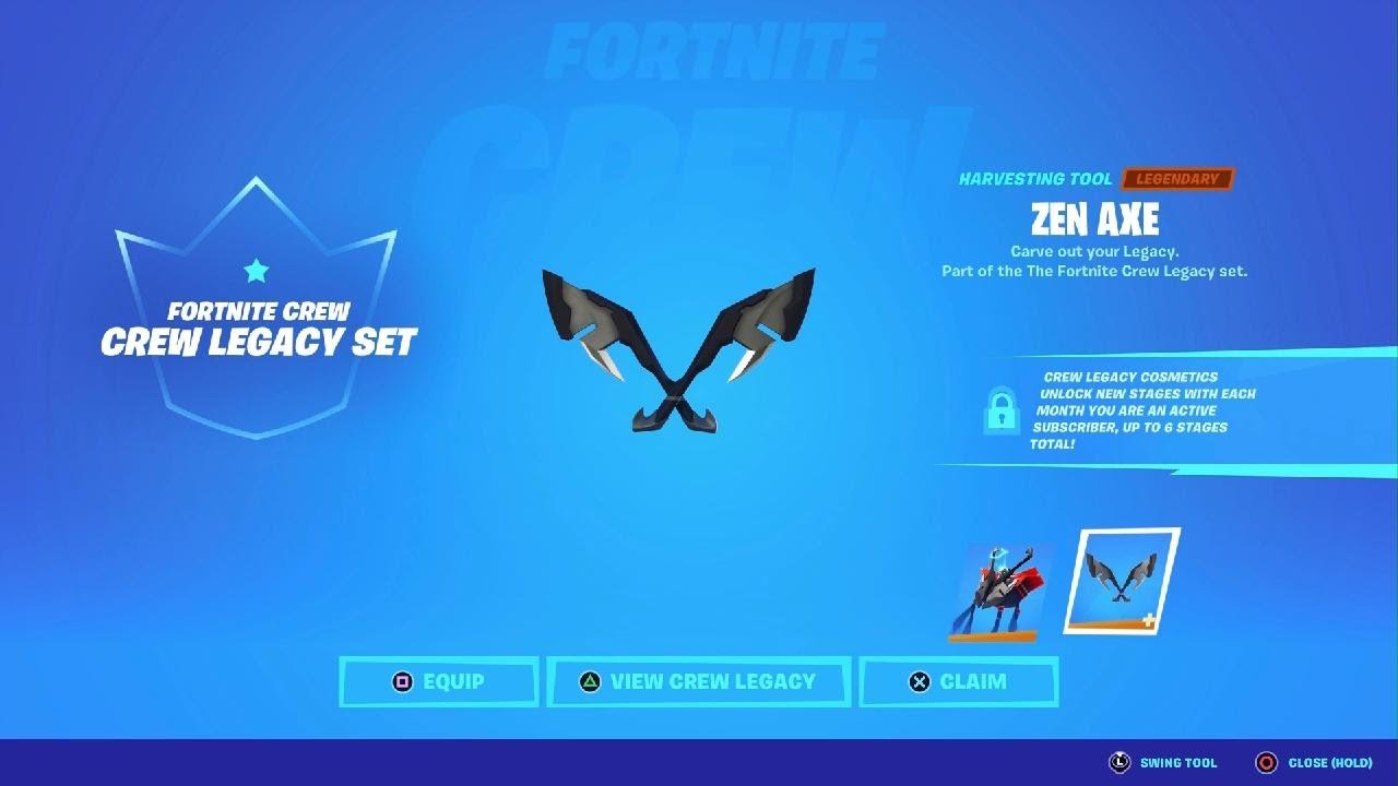 Fortnite Crew Zen Axe The First Legendary Pickaxe in Fortnite Battle ...