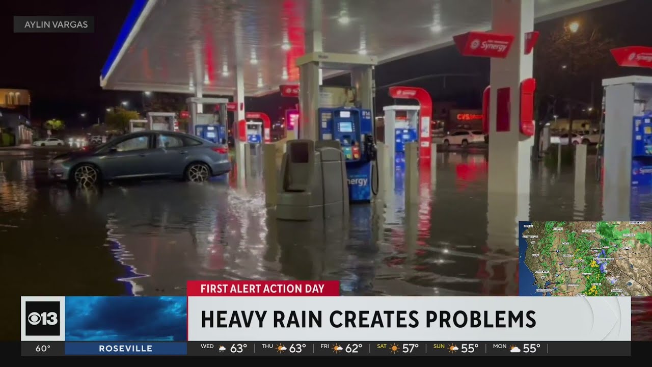 Tuesday's heavy rain creates problems around Sacramento - YouTube