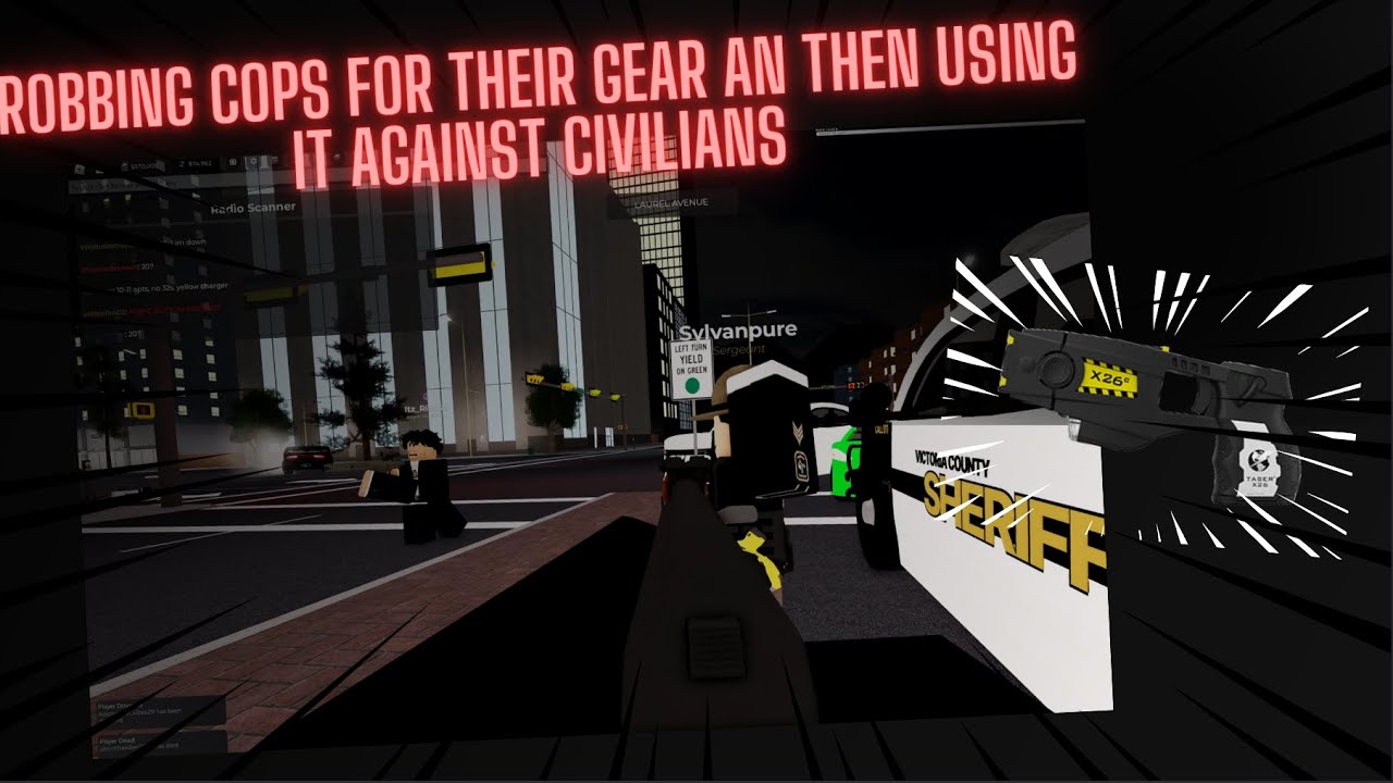 Stealing cops gear and then using it against the civilians on Roblox ...