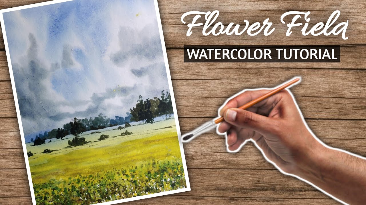 Yellow Flower Field Painting | Watercolor Landscape Tutorial STEP by ...