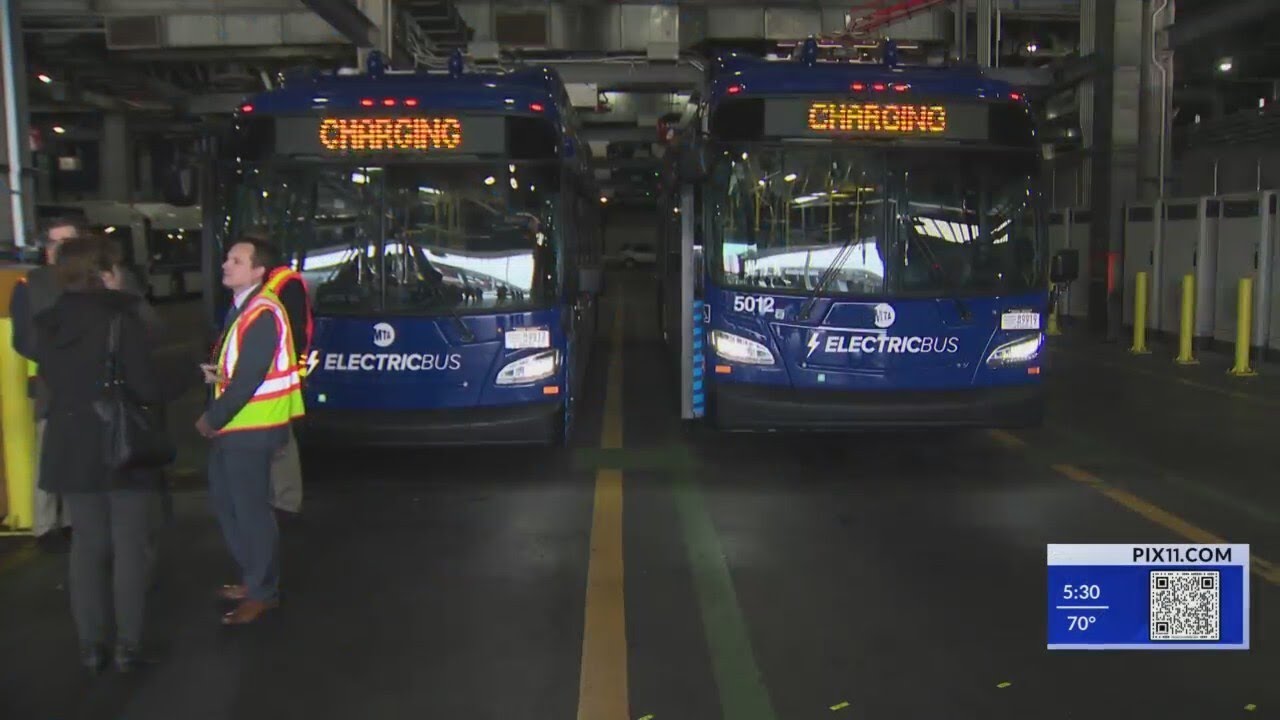 MTA reveals new electric buses, charging stations - YouTube