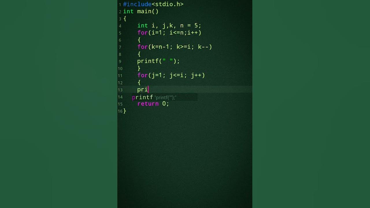 120 C Pattern Programming👨‍🏫📓 C Language Tutorial Shorts Coding Youtube
