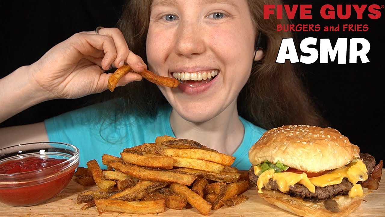 ASMR FIVE GUYS CHEESEBURGER MUKBANG (Collab W/Jordan Sloth Eats) EATING ...