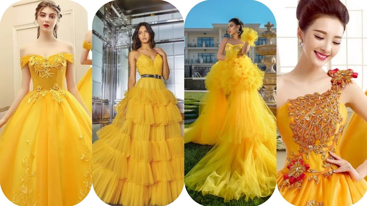 Beautiful yellow ball gown design for ladies | Beautiful ball gown ...