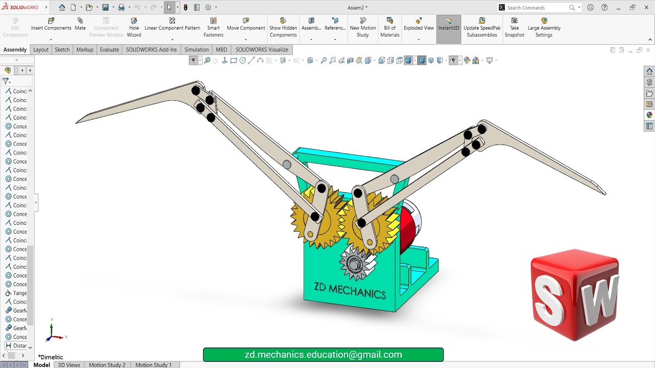 03 - Assembly of Ornithopter Flapping Mechanism in SolidWorks ...