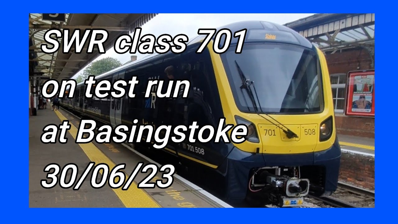 SWR class 701 508 at Basingstoke on test run (doors closing and fast ...