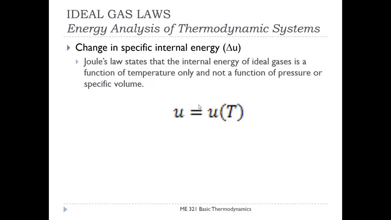 11 Change in specific internal energy and change in specific enthalpy ...
