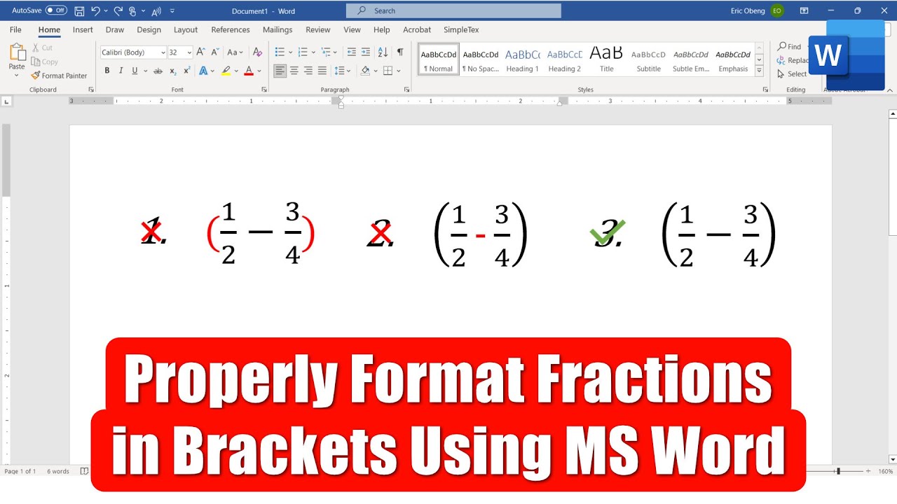 How to Properly Format Fractions in Brackets Using Microsoft Equation ...