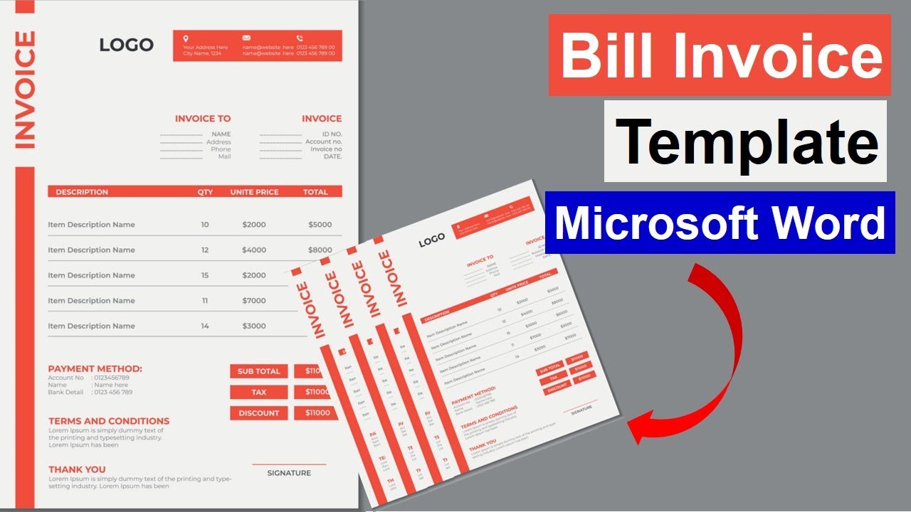 How to Create Bill Invoice in Microsoft Word | Bill Voucher Design MS ...