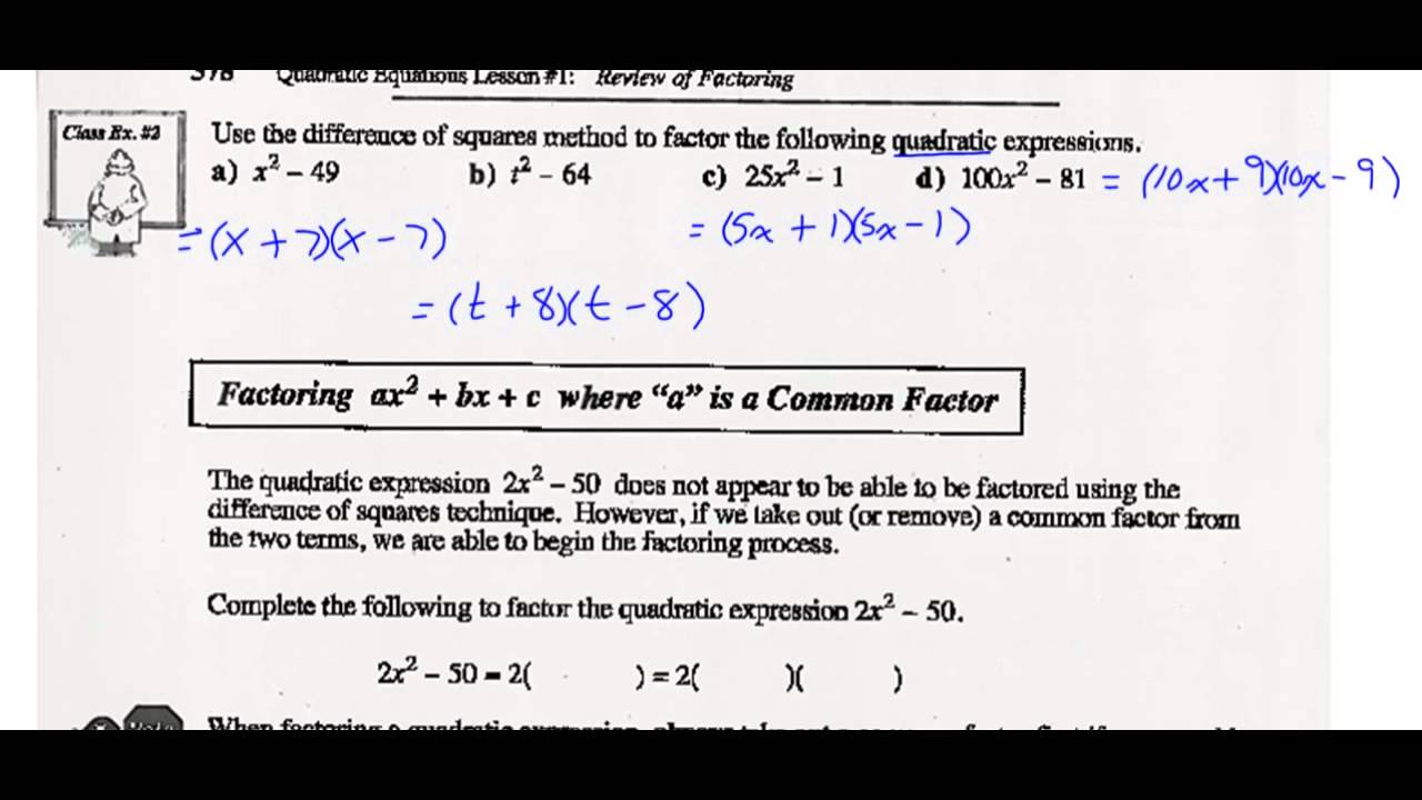 Math 20-2 Quad Equations Lesson 1 - YouTube