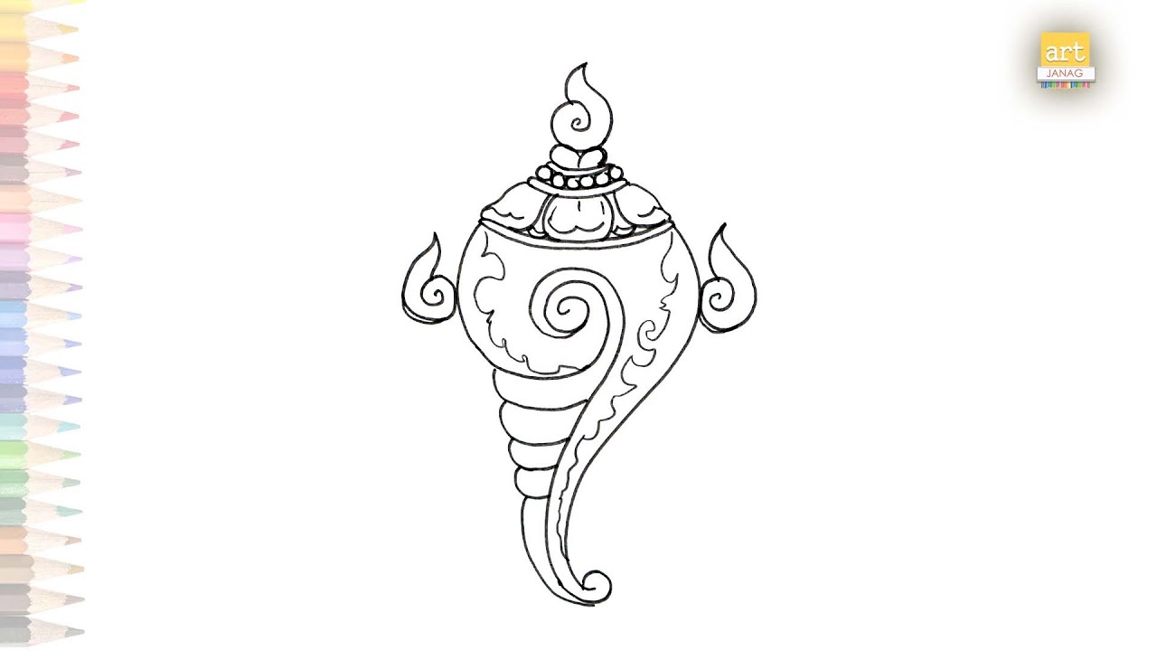 God Vishnu Sankham drawing | How to draw Sankham / Conch of Lord Vishnu ...