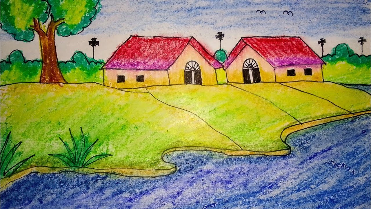 Art For Kids Hub||Drawing Video For Kids||Beautiful Village Drawing For ...