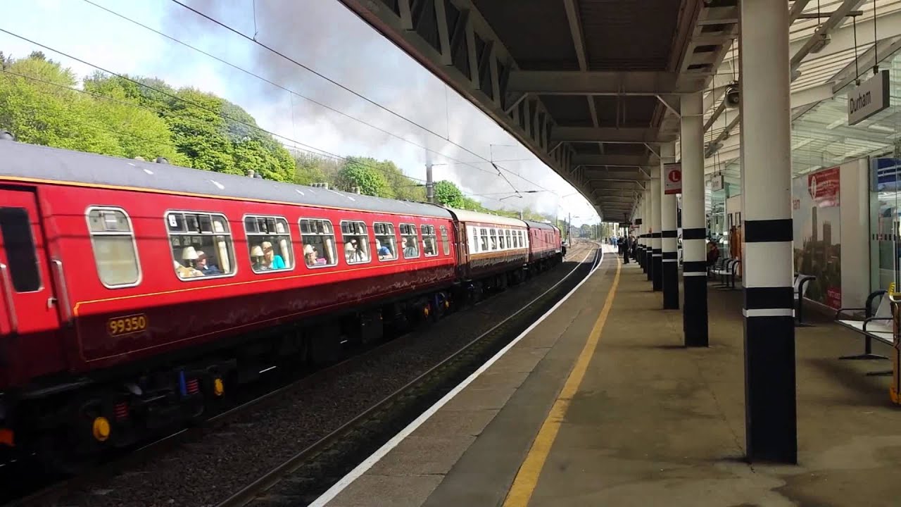 Steam train going past at durham train station uk - YouTube