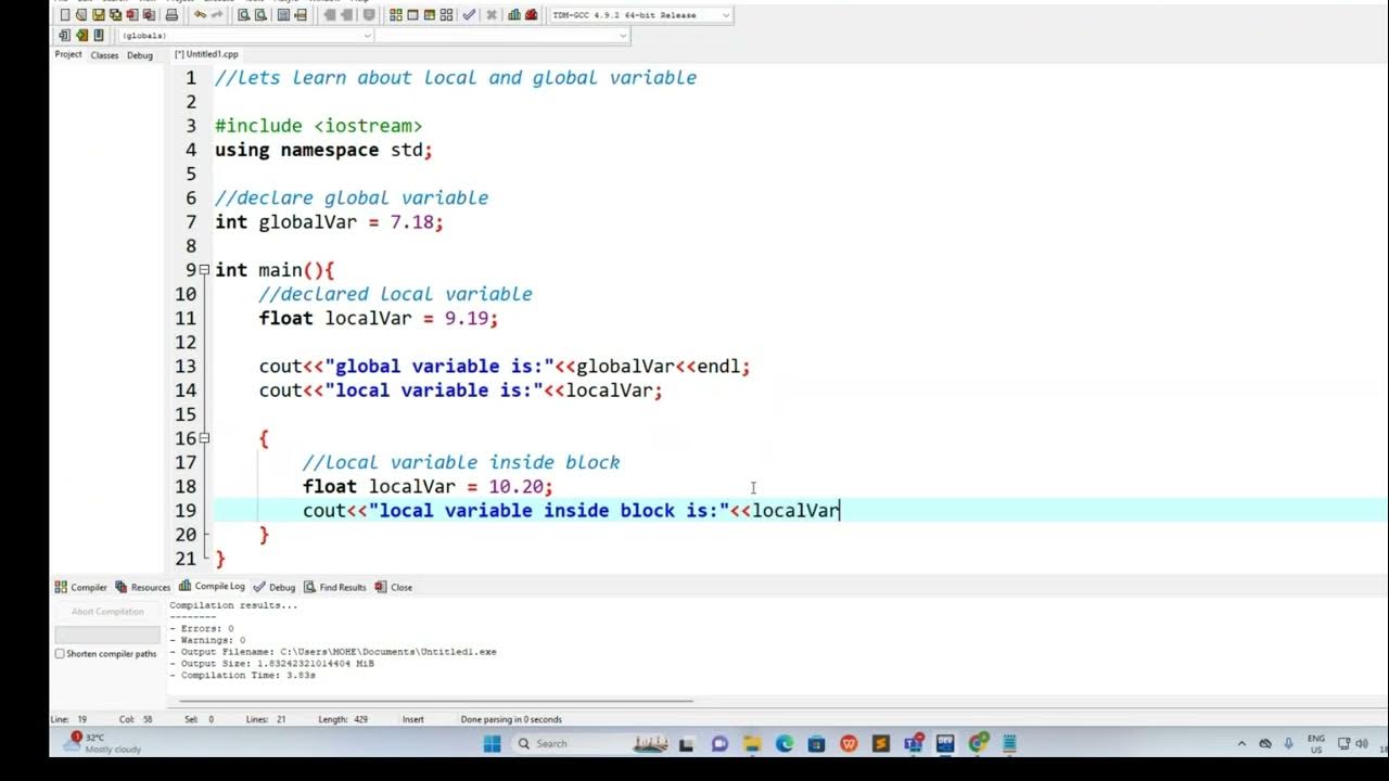 C++ Programming: Understanding Variable Scope - Global and Local (Chapter 2.2) - YouTube