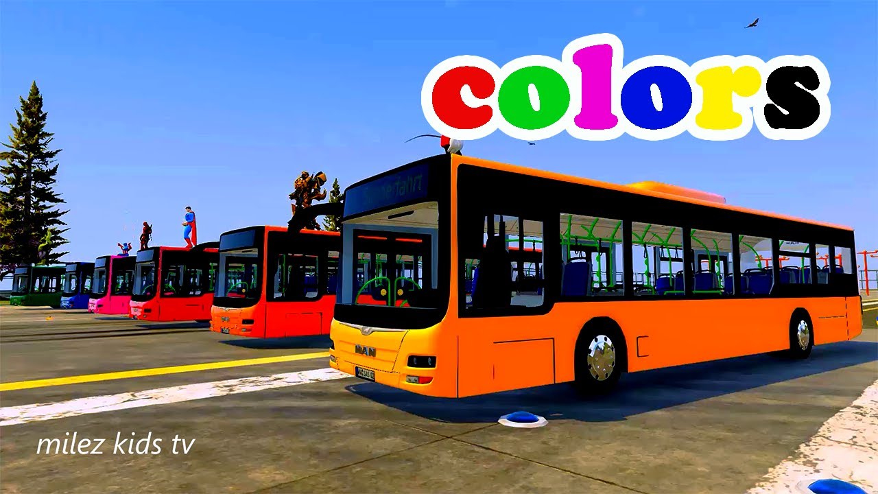 Learn Colors w Bus Transportation in Plane Spiderman n Superhero ...
