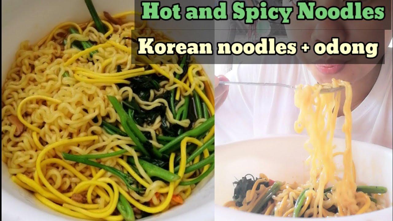 Spicy korean noodle + odong + kamote tops MUKBANG | Hot and spicy ...