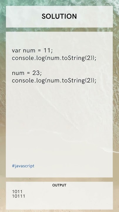 How to Convert Number to Binary in JavaScript #beenumlearning #shorts #javascript - YouTube