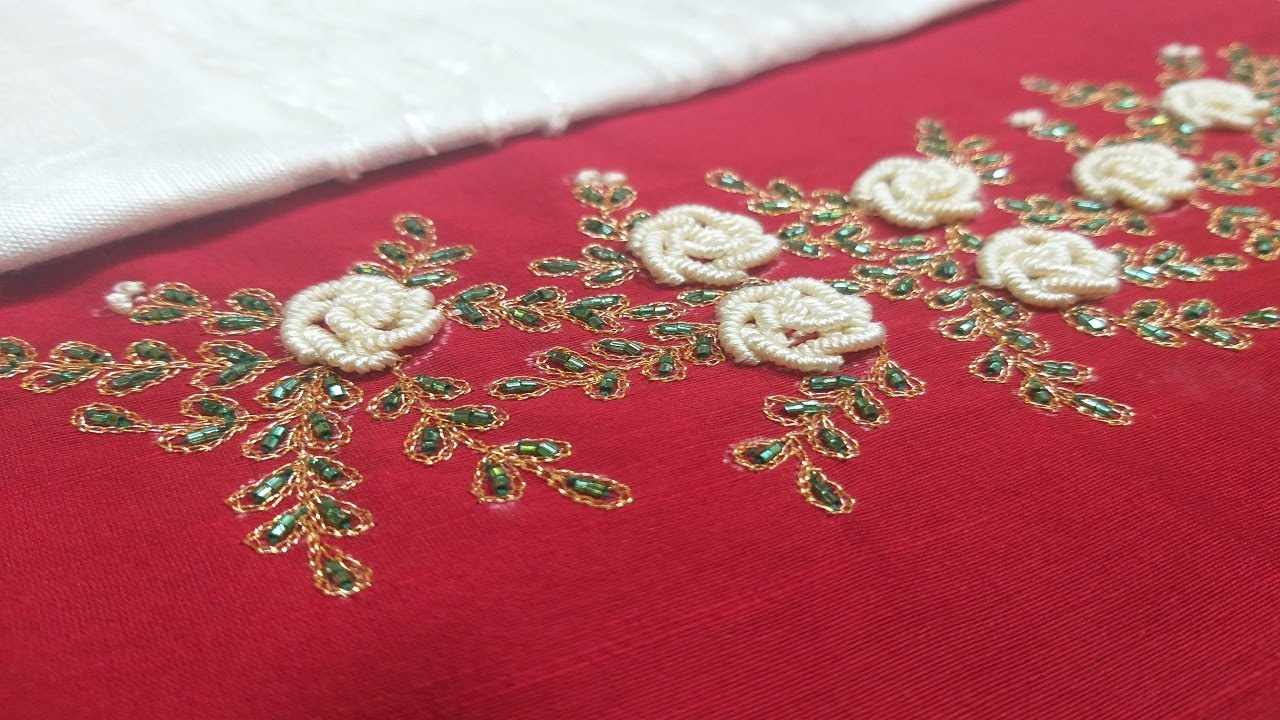 Hand Embroidery Dress Material Design 45-Off White Spring Flowers with ...