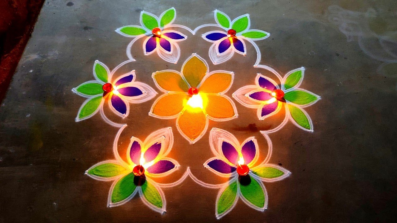 Diwali 2022special lotus rangoli|7*4dot Deepavali colour kolam|Lotus ...