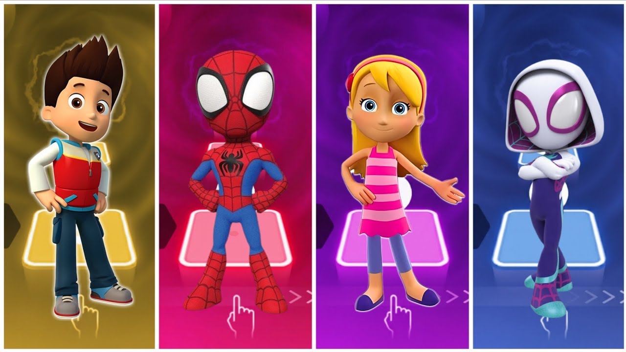Ryder 🆚️ Spider-Man 🆚️ Ketie 🆚️ Ghost Spider | Tiles Hop Edm Rush - YouTube