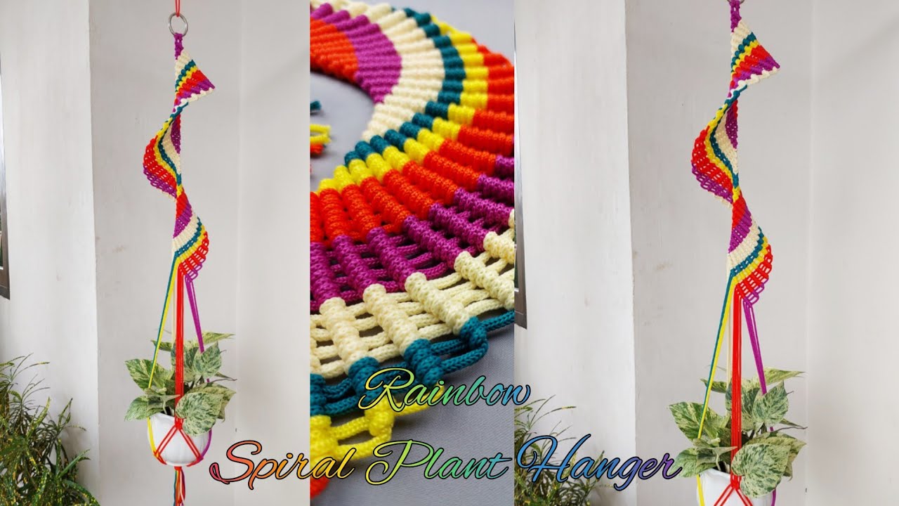 Rainbow Spiral Plant Hanger | Macrame Plant Hanger Tutorial - YouTube