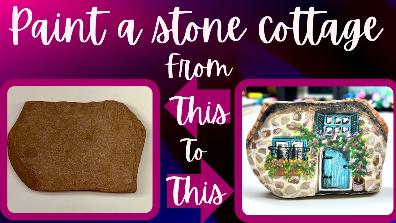 How to paint a stone cottage on a rock #rockpainting # ...