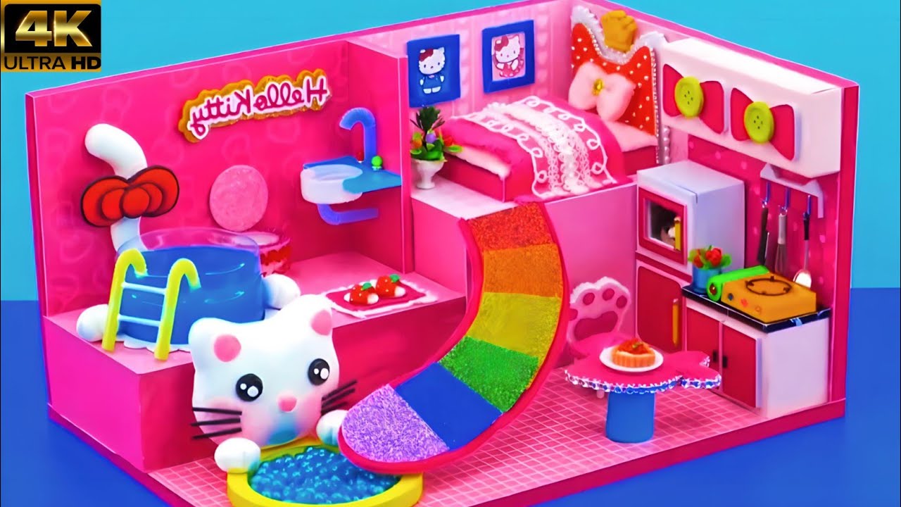 🌈 Make Hello Kitty doll House in with Bed Rooms from Cardboard | Diy ...