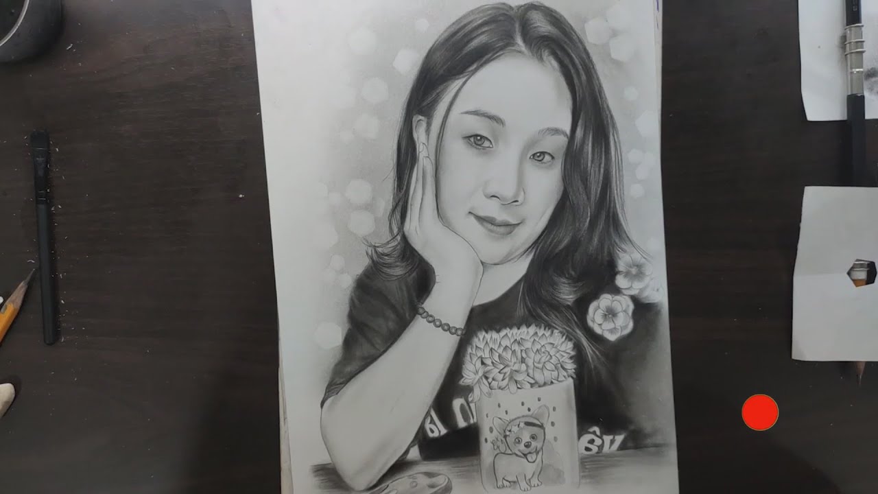 vẽ tranh than chì cho chị khách xinh xinh | Pencil Drawing - How To ...
