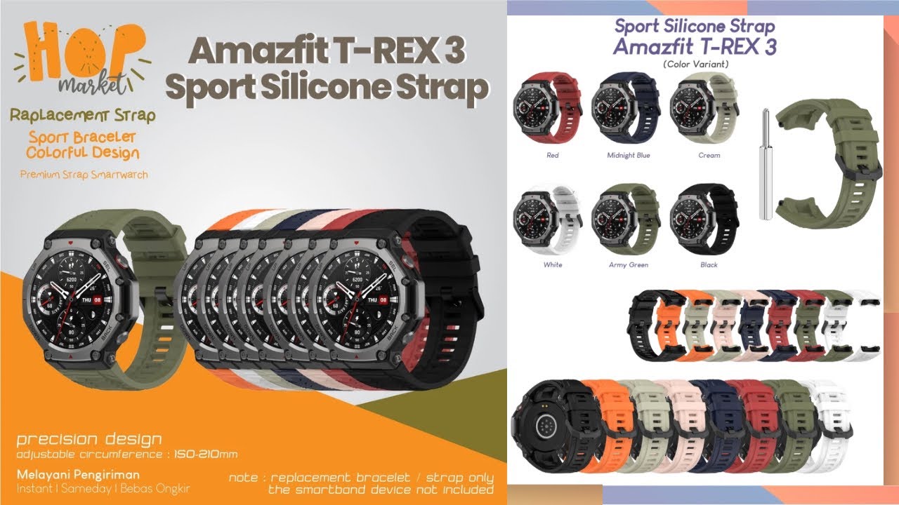 HOP Silicone Strap for Amazfit T-REX 3Tali Jam Silikon T-REX 3 Rubber ...