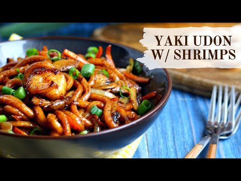 Yaki Udon with Shrimps | Japanese Stir Fried Noodles